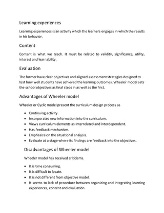 Wheeler curriculum model assingment | DOCX | Educational Assessment ...
