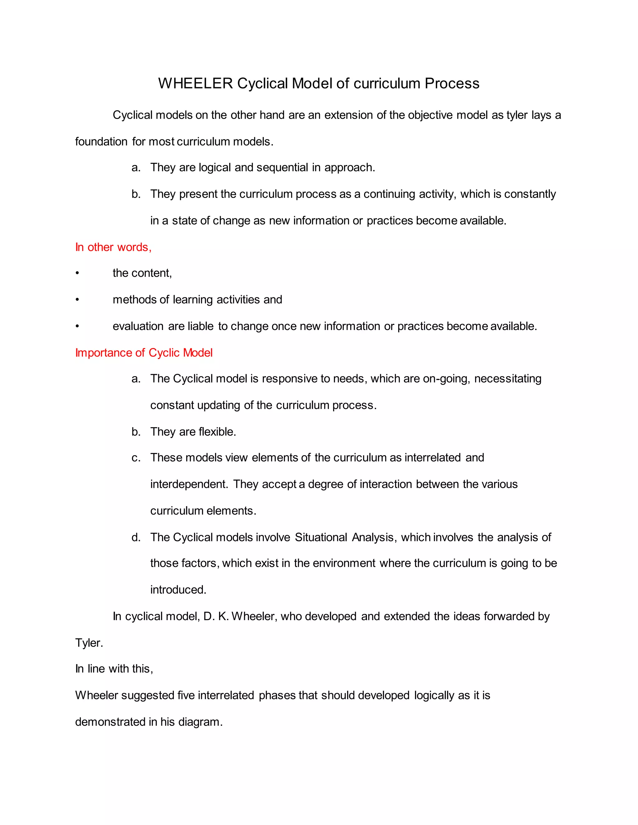 WHEELER Cyclical Model of curriculum Process | DOCX