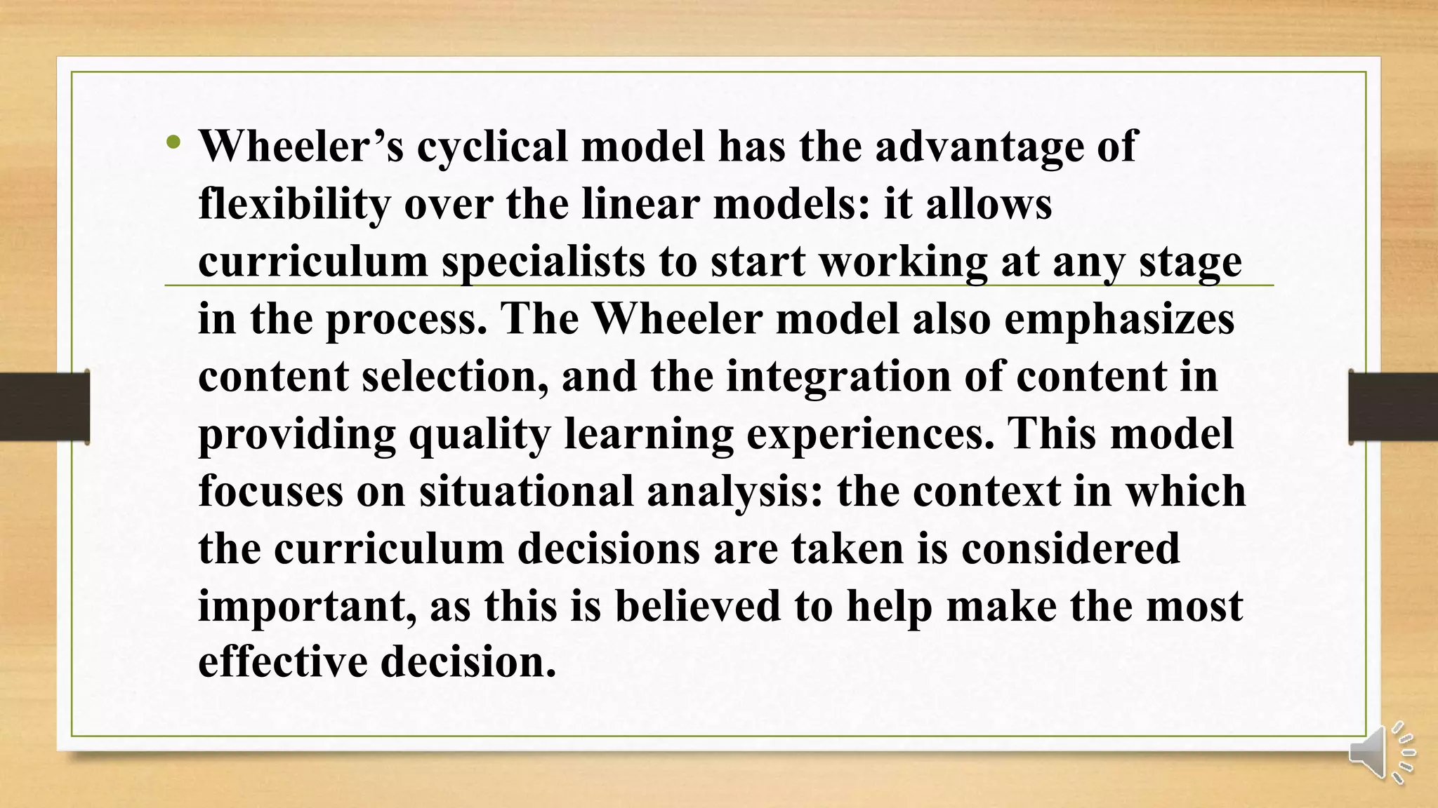 Wheeler model of curriculum development | PPTX