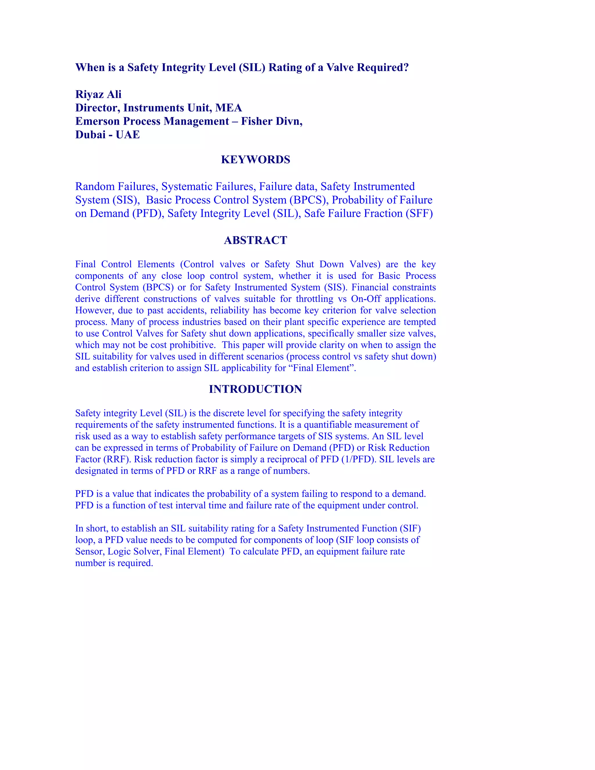 When is a SIL Rating of a Valve Required? | PDF