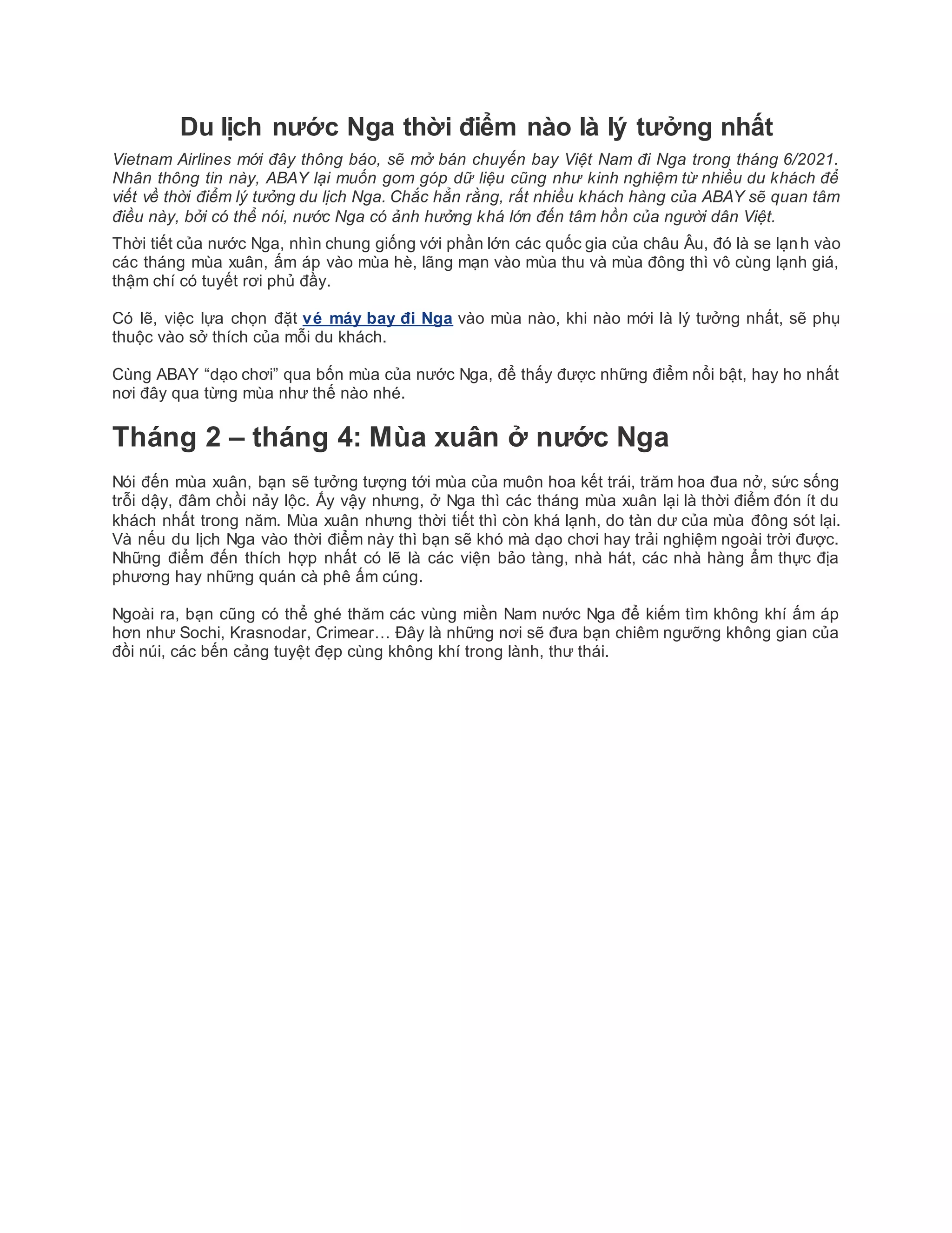 Du lich nuoc Nga thoi diem nao la ly tuong nhat | DOCX