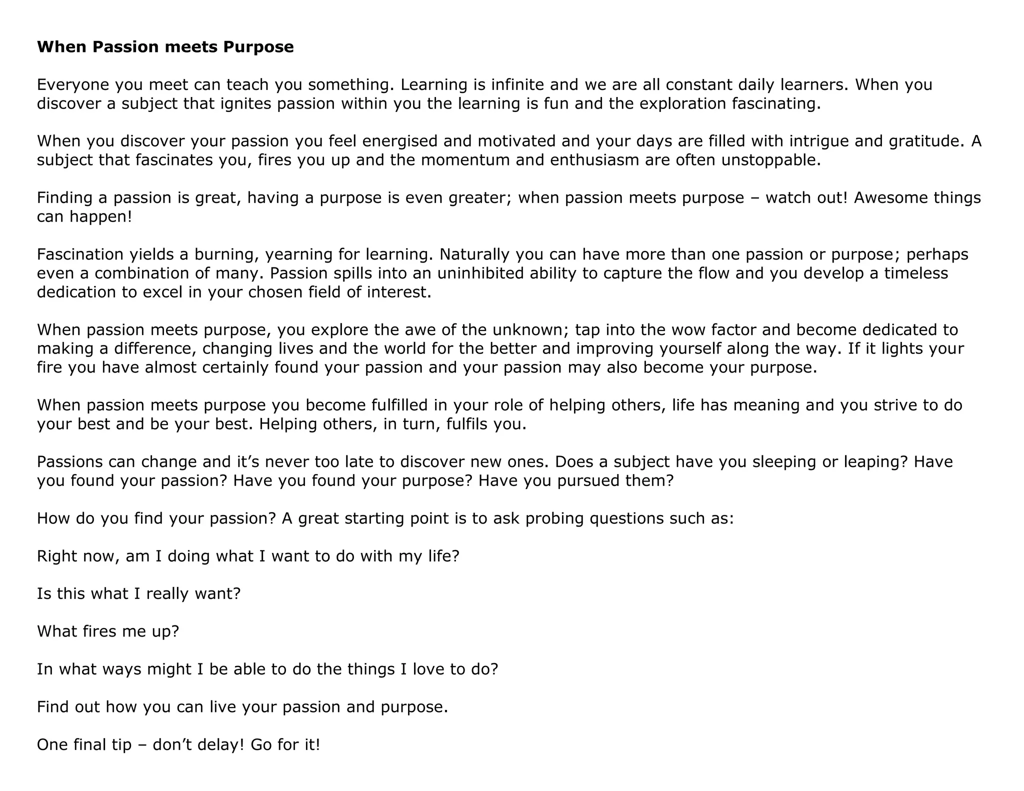 When passion meets purpose Mind Map | PDF