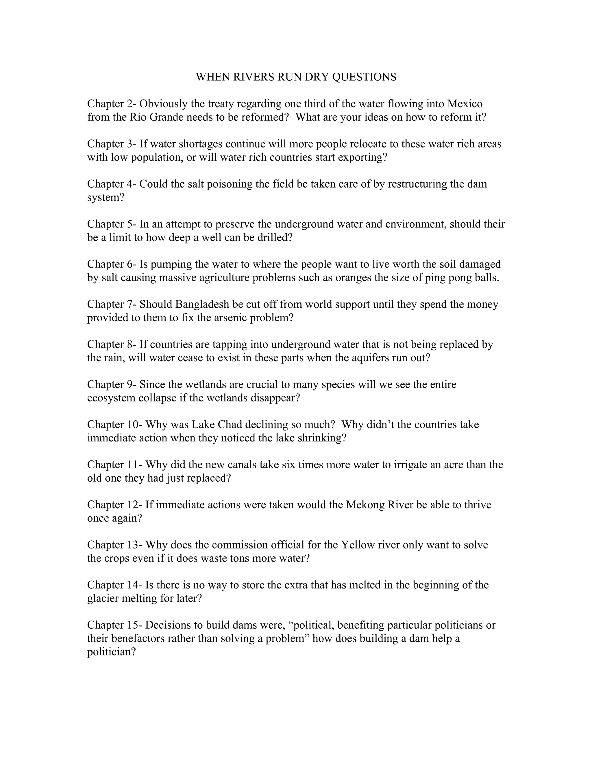 When rivers run dry questions | DOC