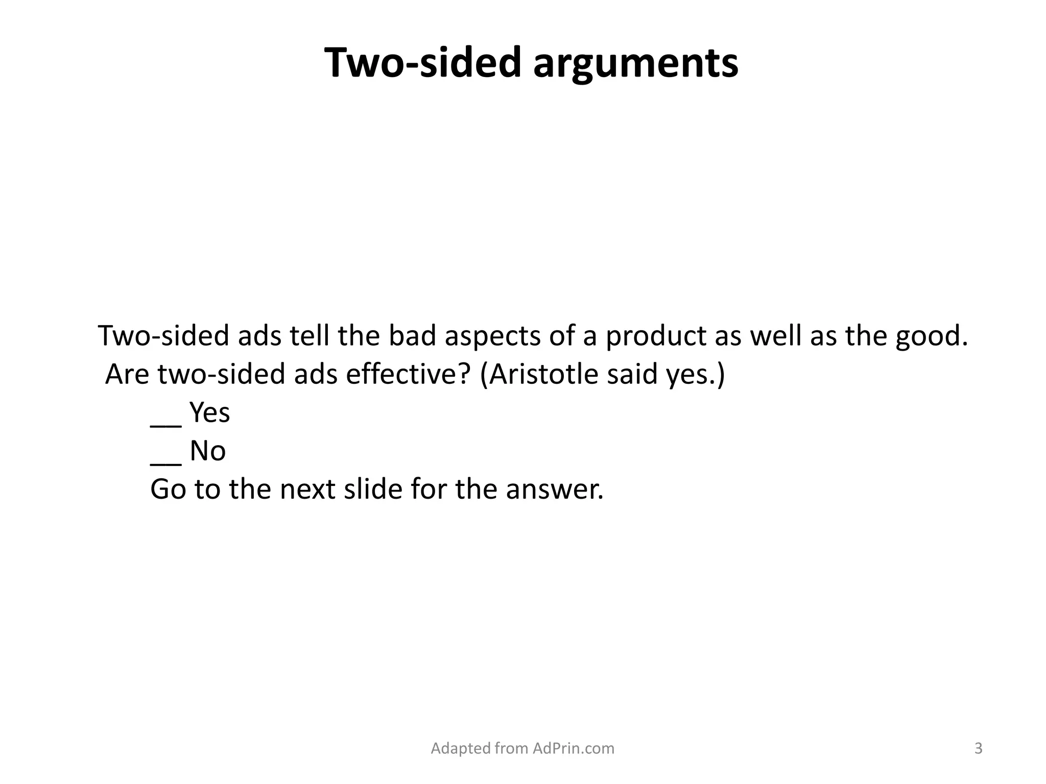 When should ads use two sided arguments | PPTX