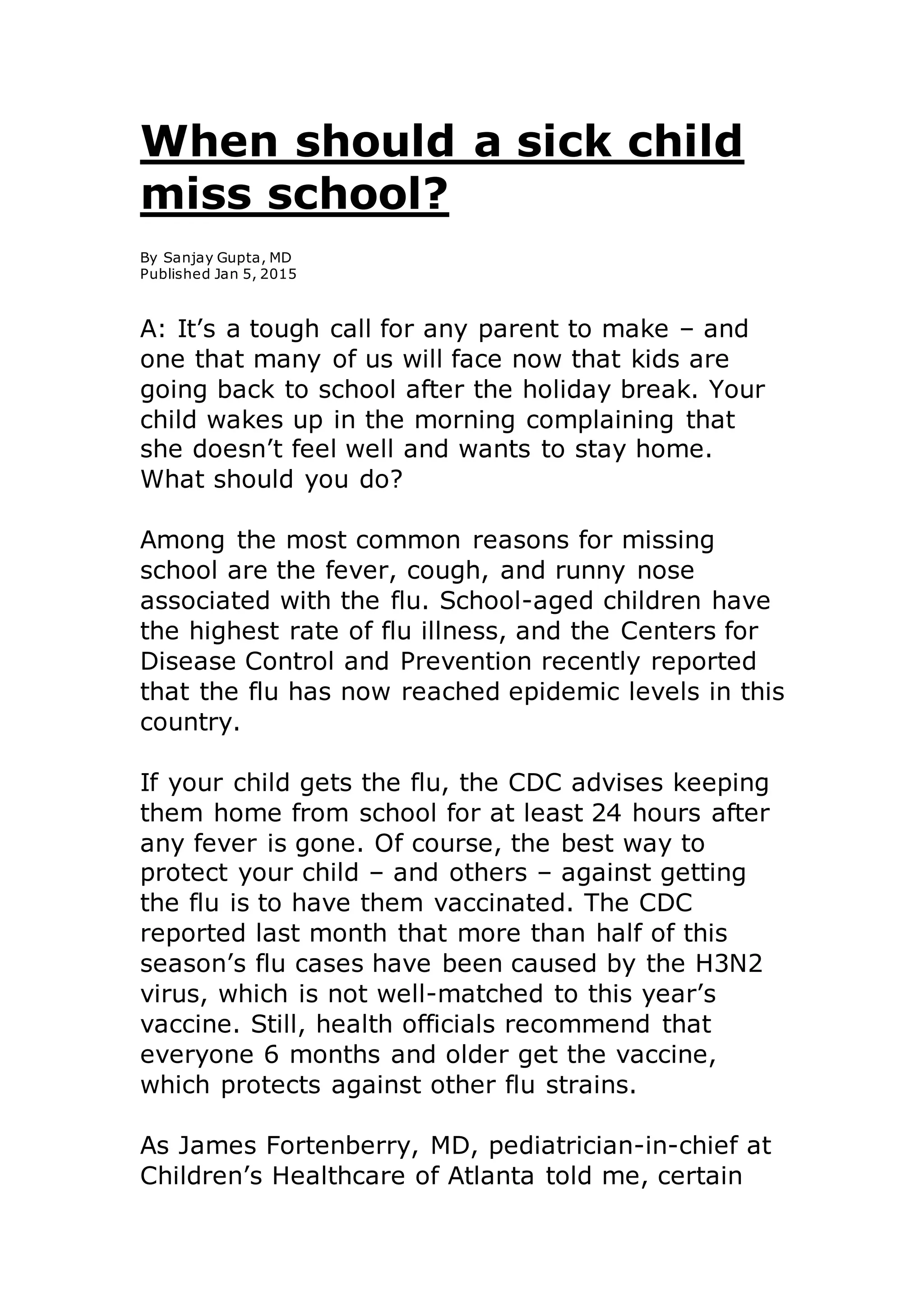 When should a sick child miss school | DOCX