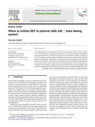 When to Initiate RRT in Patients with AKI - Does Timing Matter? | PDF ...