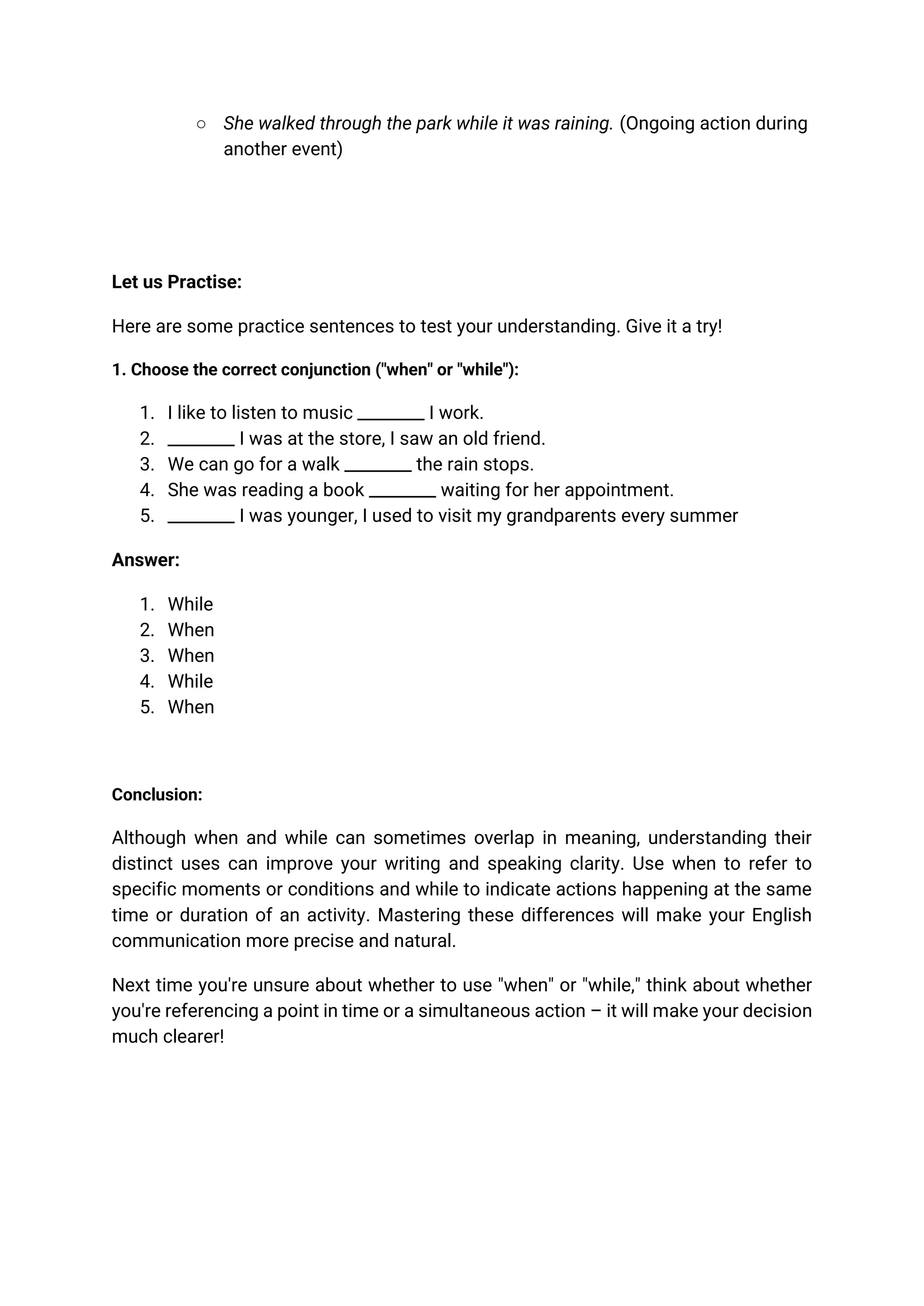 When vs While easy examples with English Partner | PDF