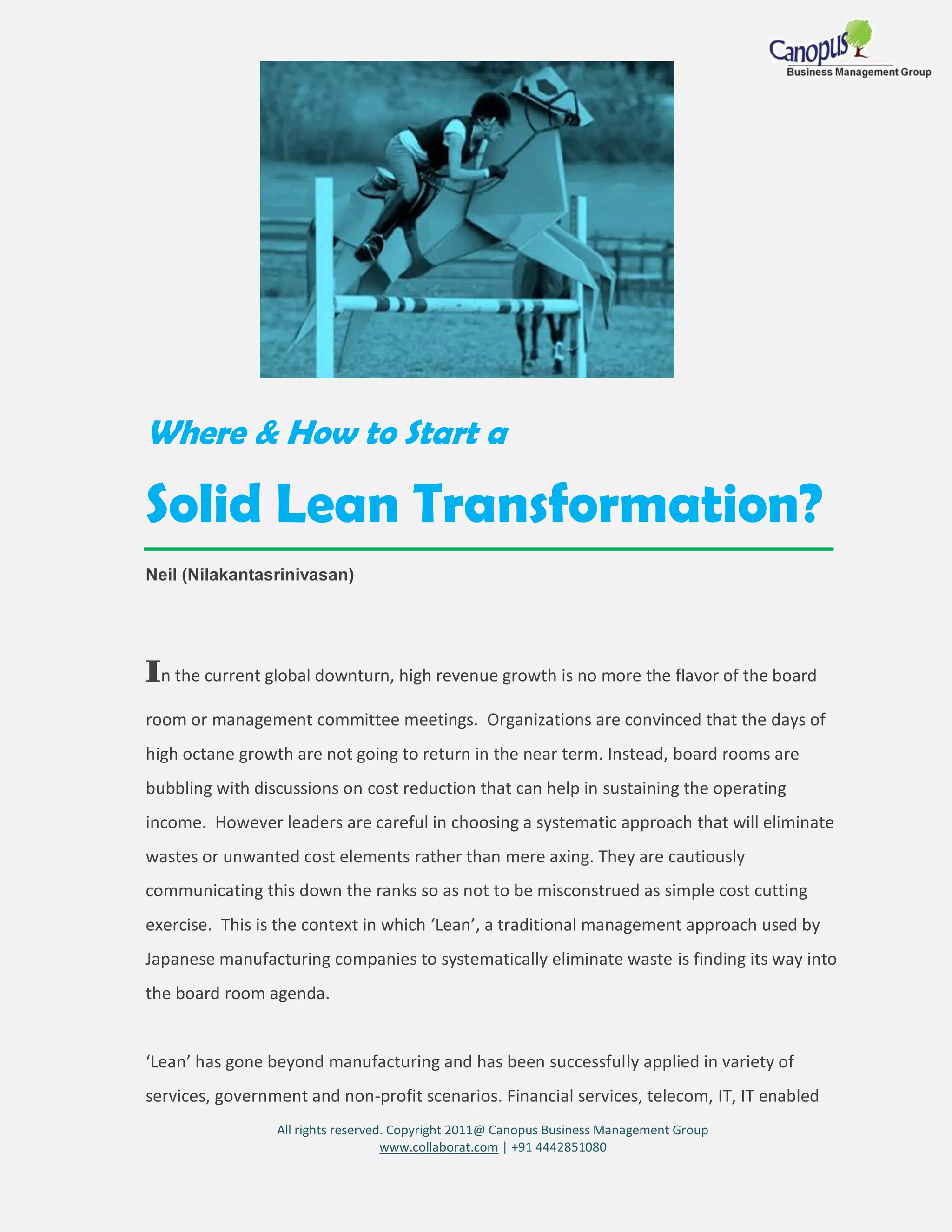 Where and how to start a solid lean transformation | PDF