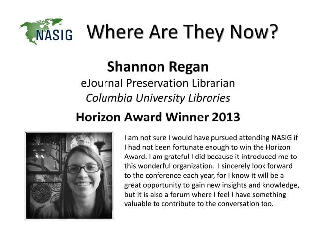 Where are they now? Past NASIG Award Winners | PPT