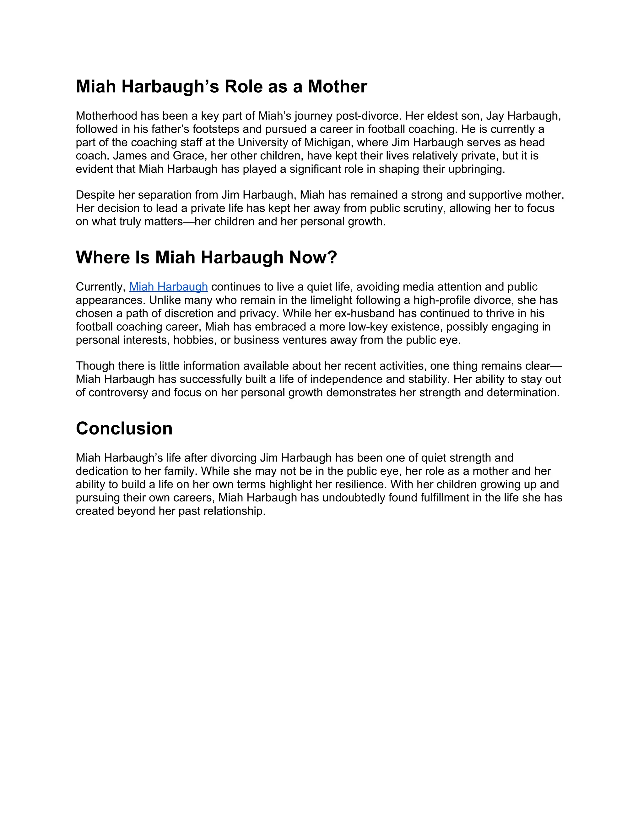 Where Is Miah Harbaugh Now? Life After Divorce from Jim Harbaugh | DOCX