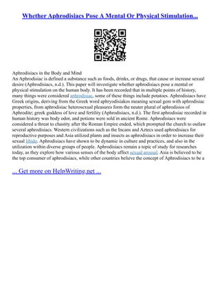 Whether Aphrodisiacs Pose A Mental Or Physical Stimulation... | PDF