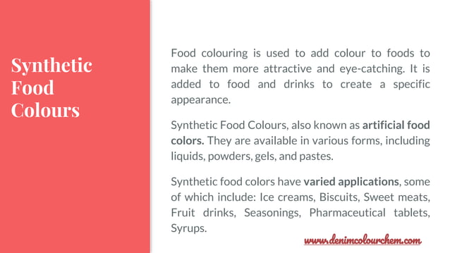 Which are the different types of natural & synthetic food colors | PPTX