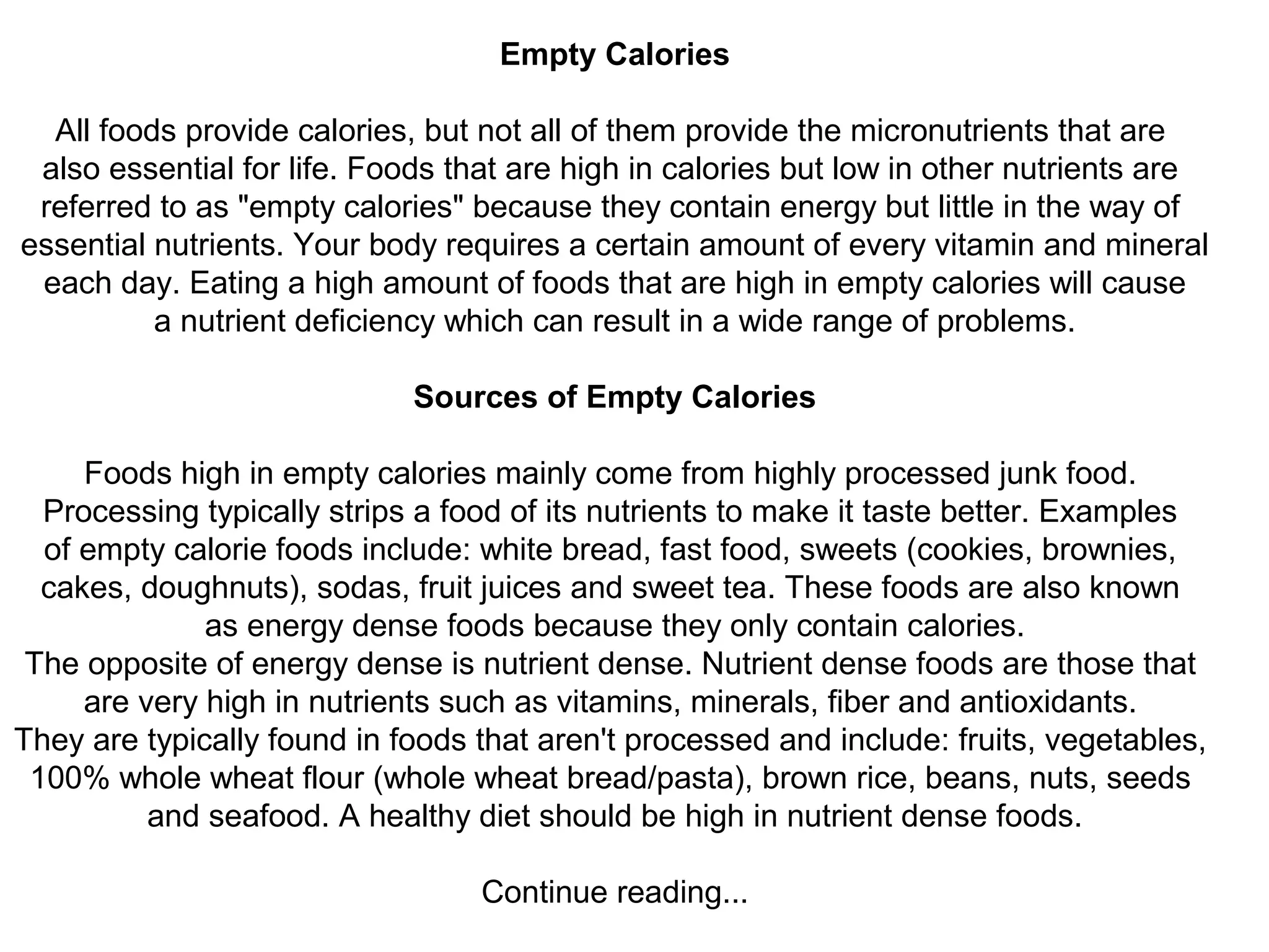 Which are the empty calories, because you avoid them? | PPT