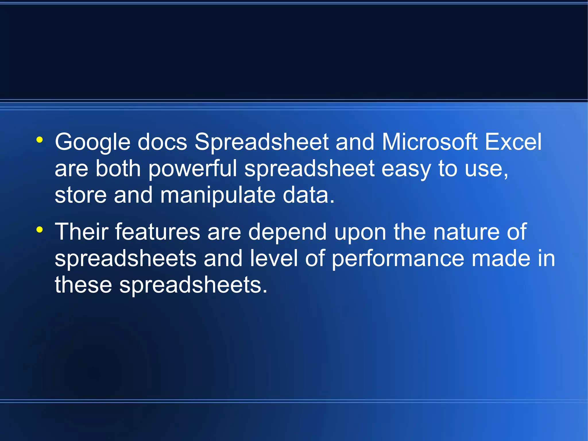 Which beats google docs spreadsheet or excel | PPT