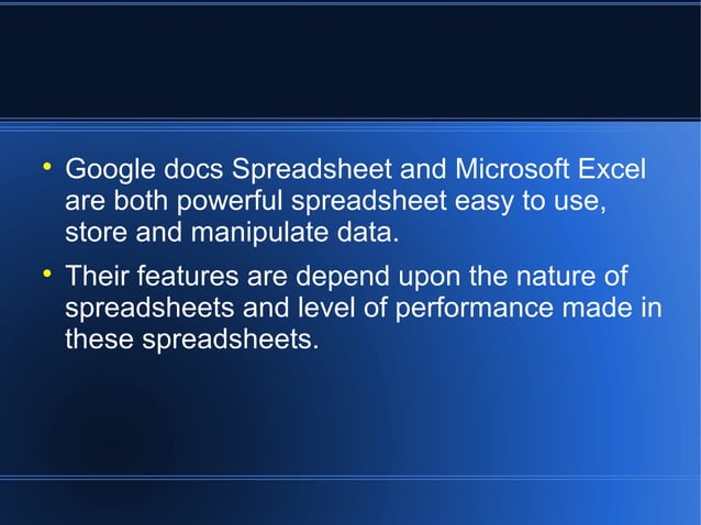 Which beats google docs spreadsheet or excel | PPT