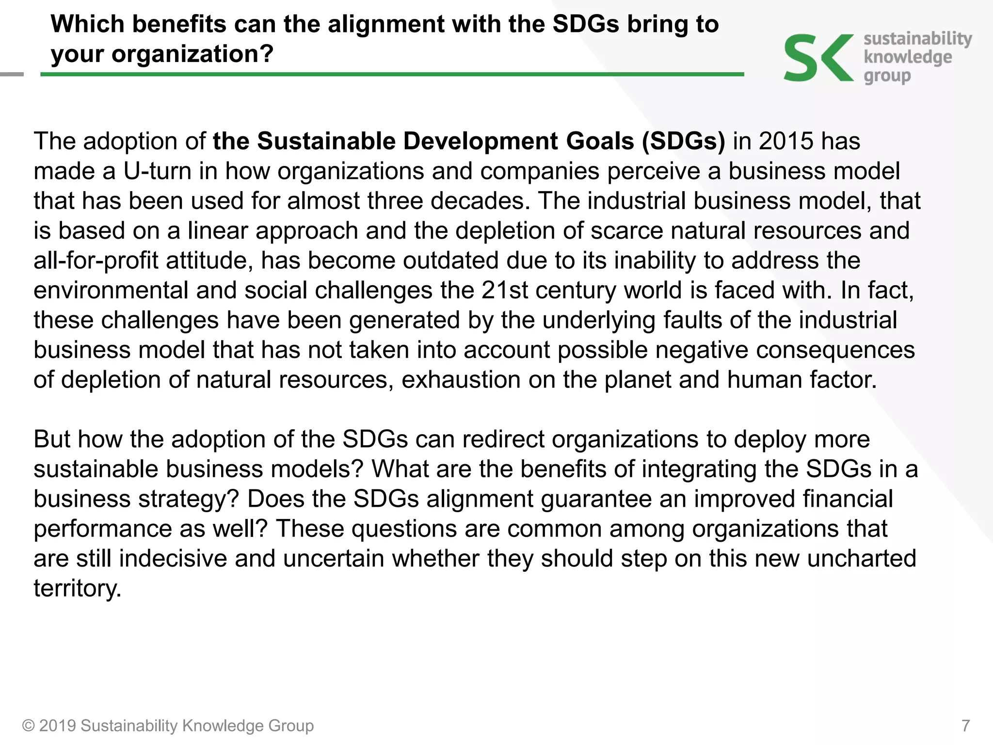Which benefits can the alignment with the SDGs bring to your ...