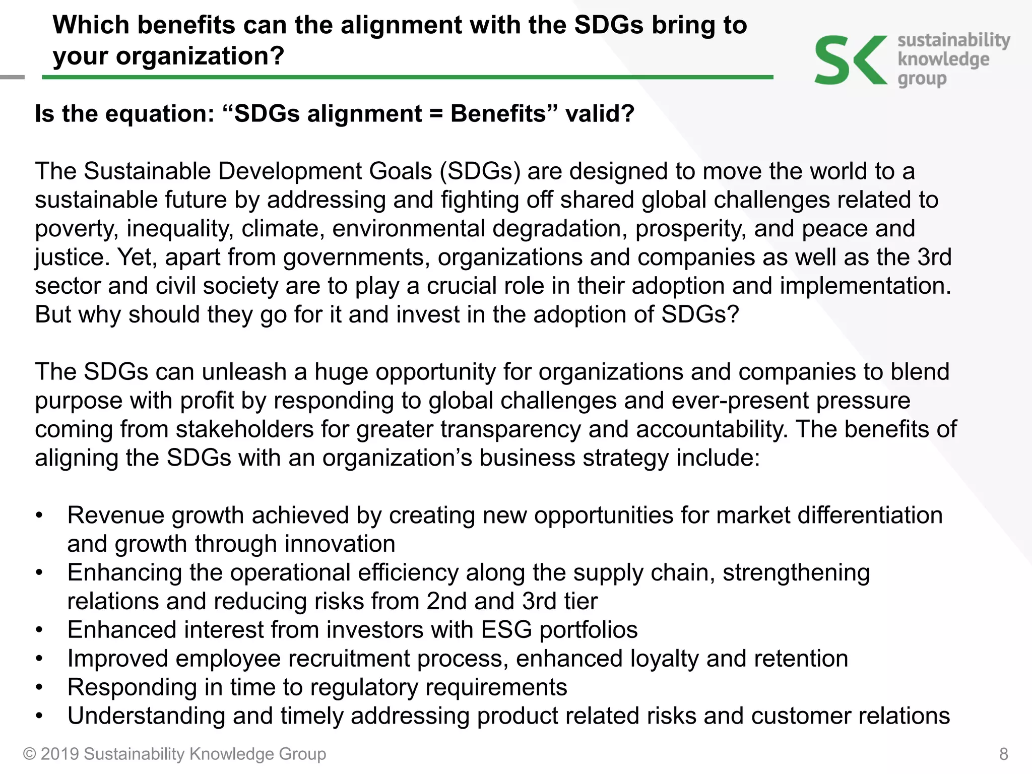 Which benefits can the alignment with the SDGs bring to your ...