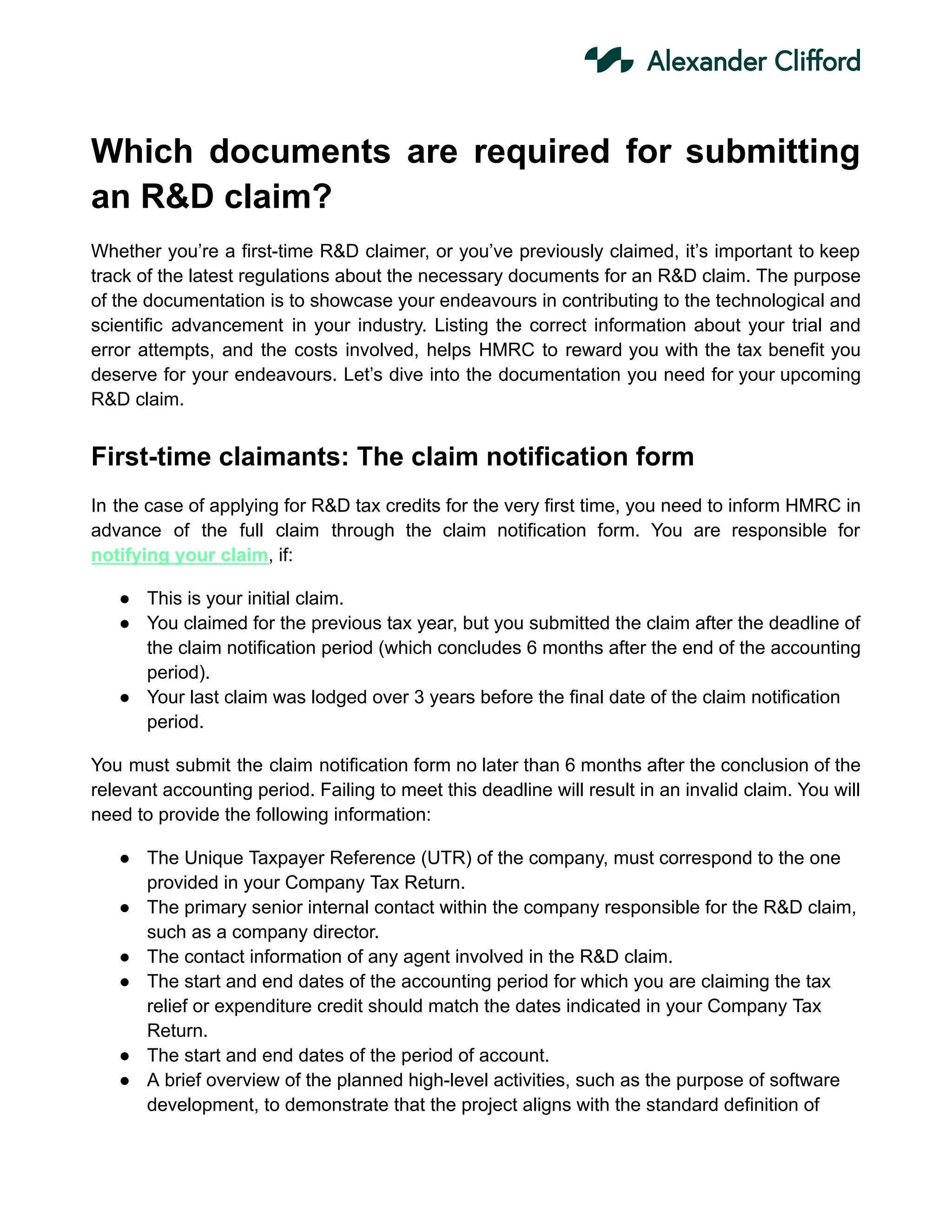 Which documents are required for submitting an R&D claim | PDF