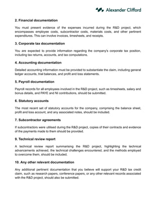 Which documents are required for submitting an R&D claim | PDF