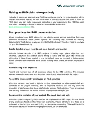 Which documents are required for submitting an R&D claim | PDF