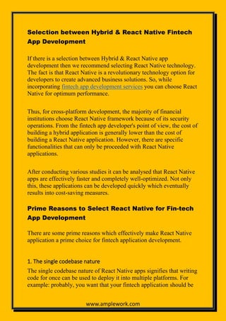 Which Framework is Ideal for Fintech Apps React Native or Hybrid? | PDF