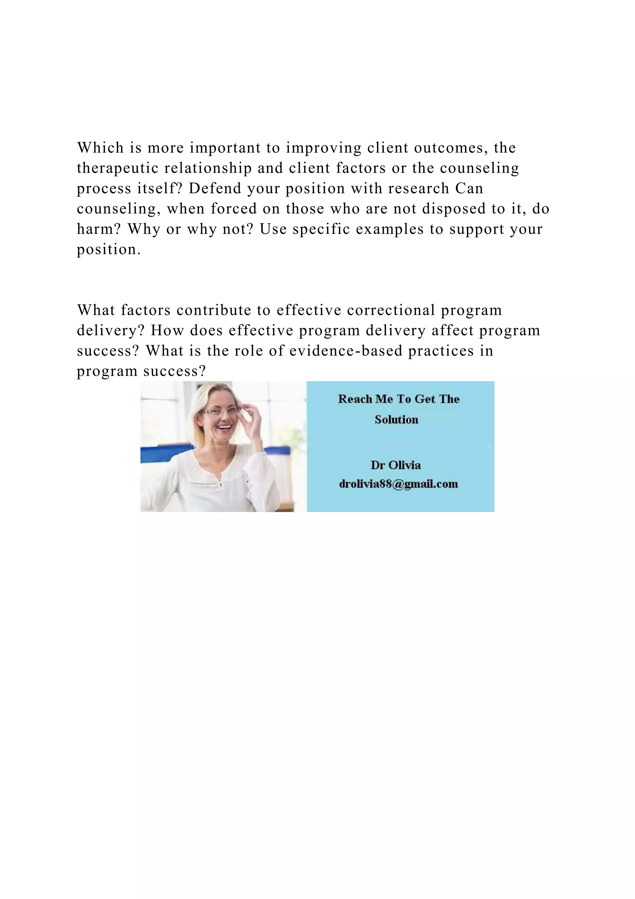 Which is more important to improving client outcomes, the therap.docx