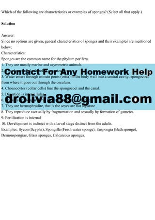 Which of the following are characteristics or examples of sponges (.pdf