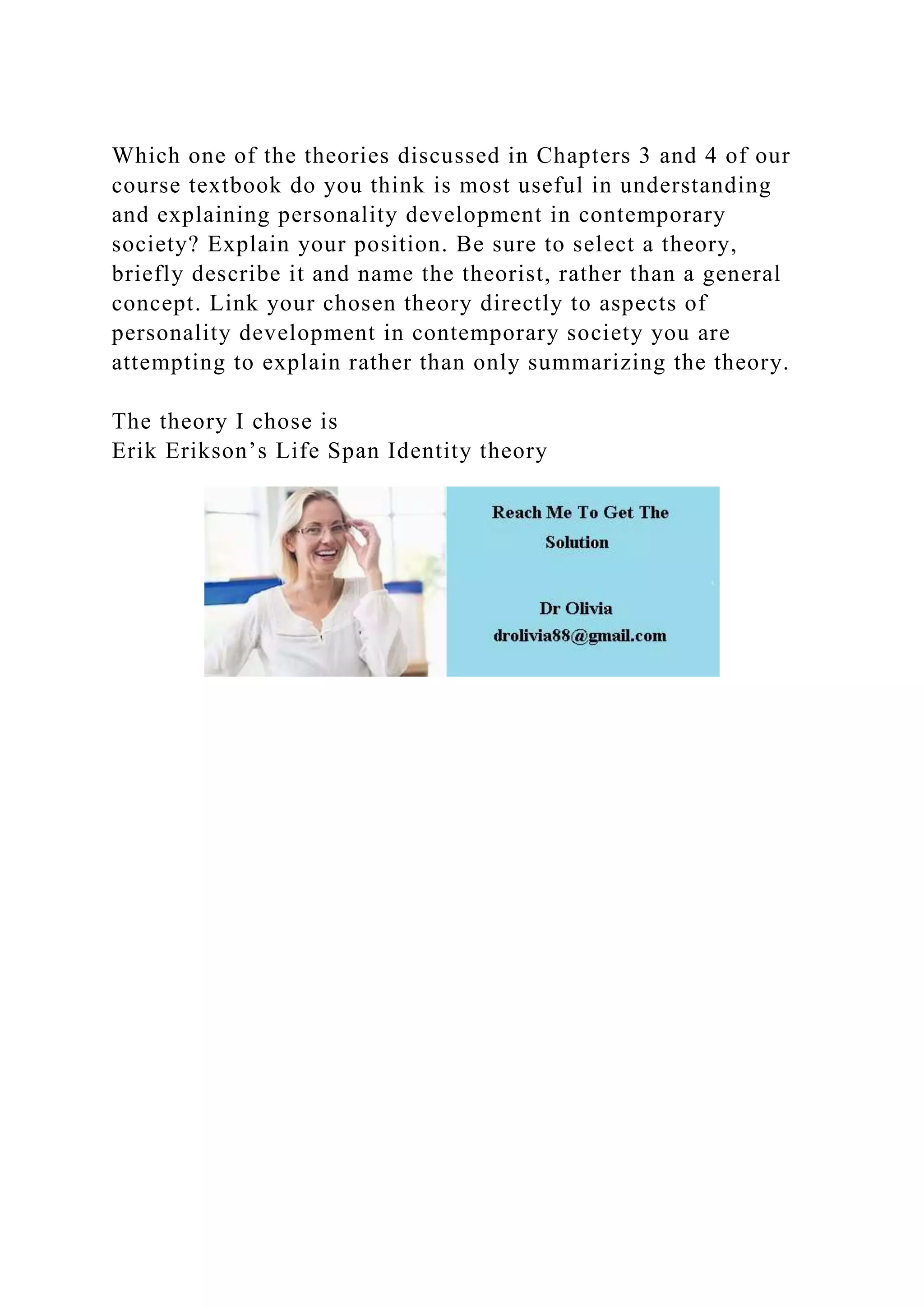 Which one of the theories discussed in Chapters 3 and 4 of our cours.docx