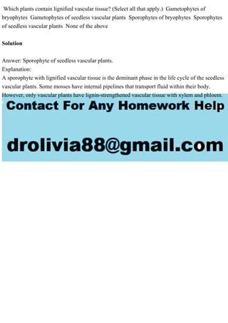 Which plants contain lignified vascular tissue (Select all that appl.pdf