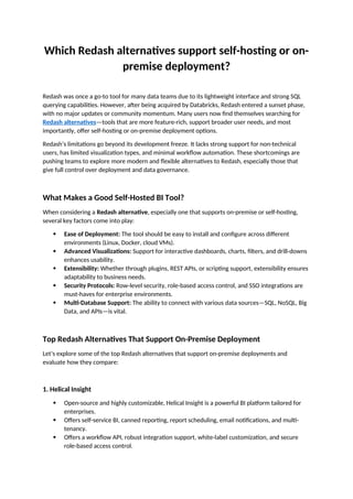 Which Redash alternatives support self-hosting or on-premise deployment.docx