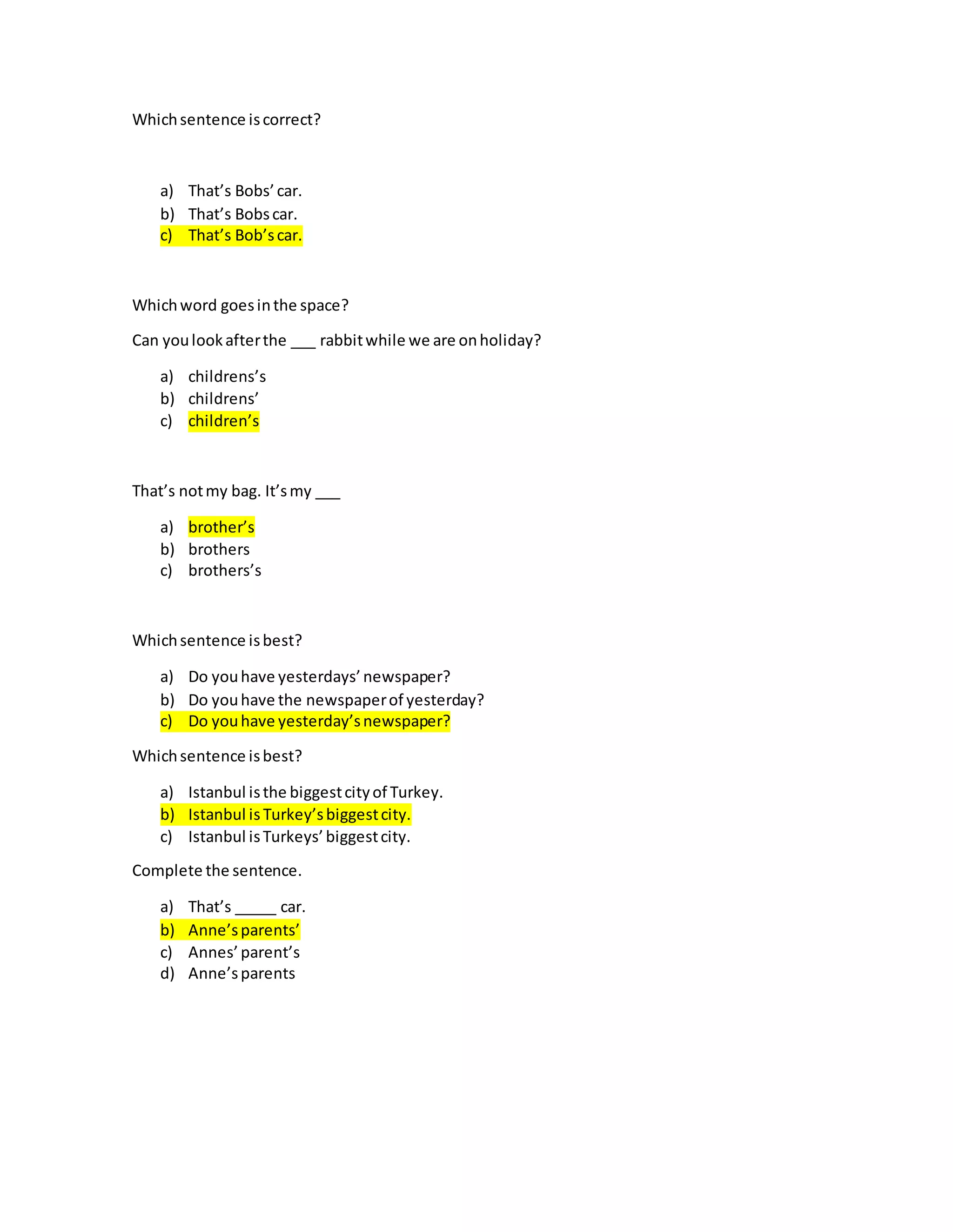 Which sentence is correct test | DOCX