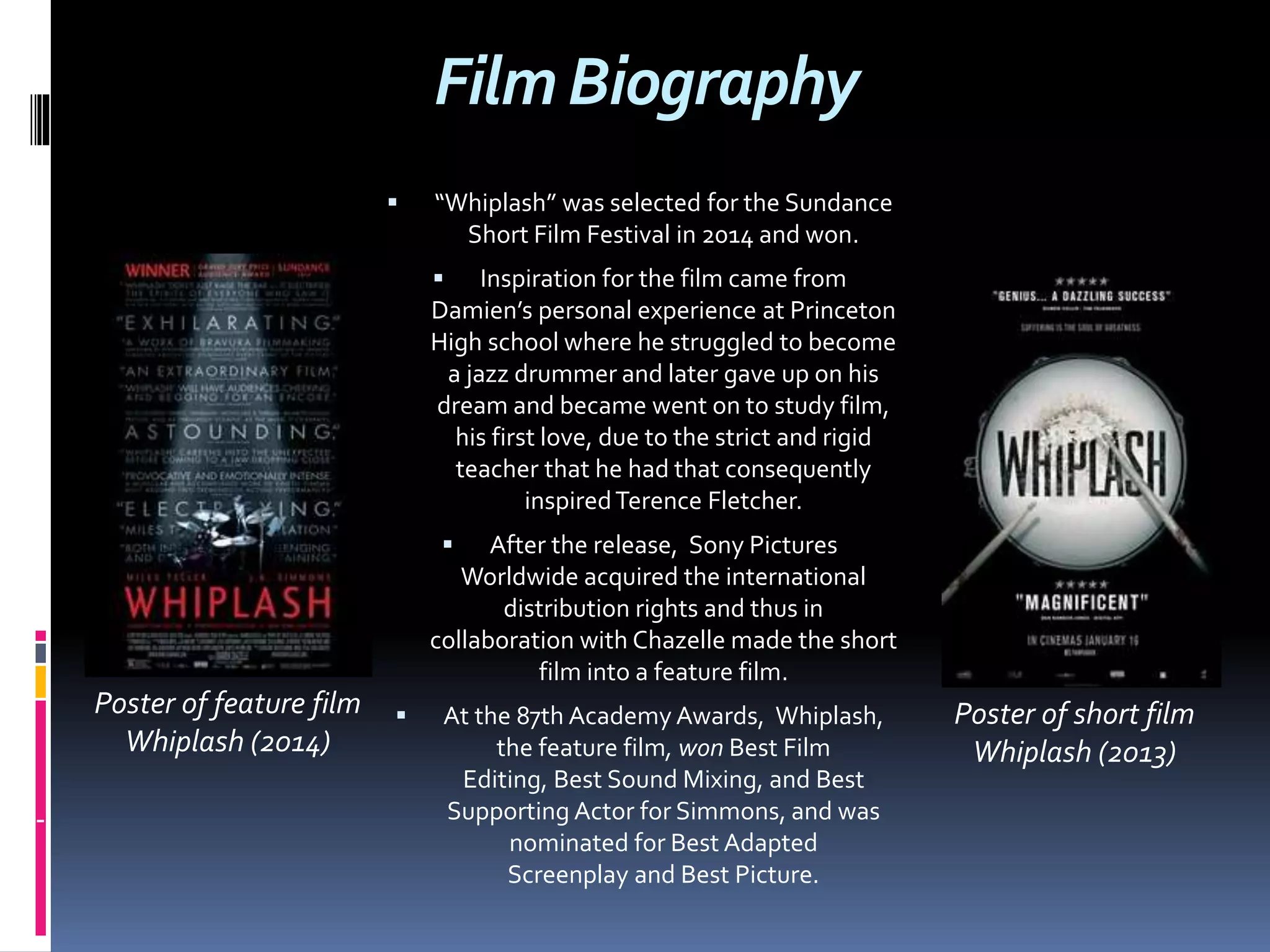 Whiplash (2013) Short film analysis | PPTX