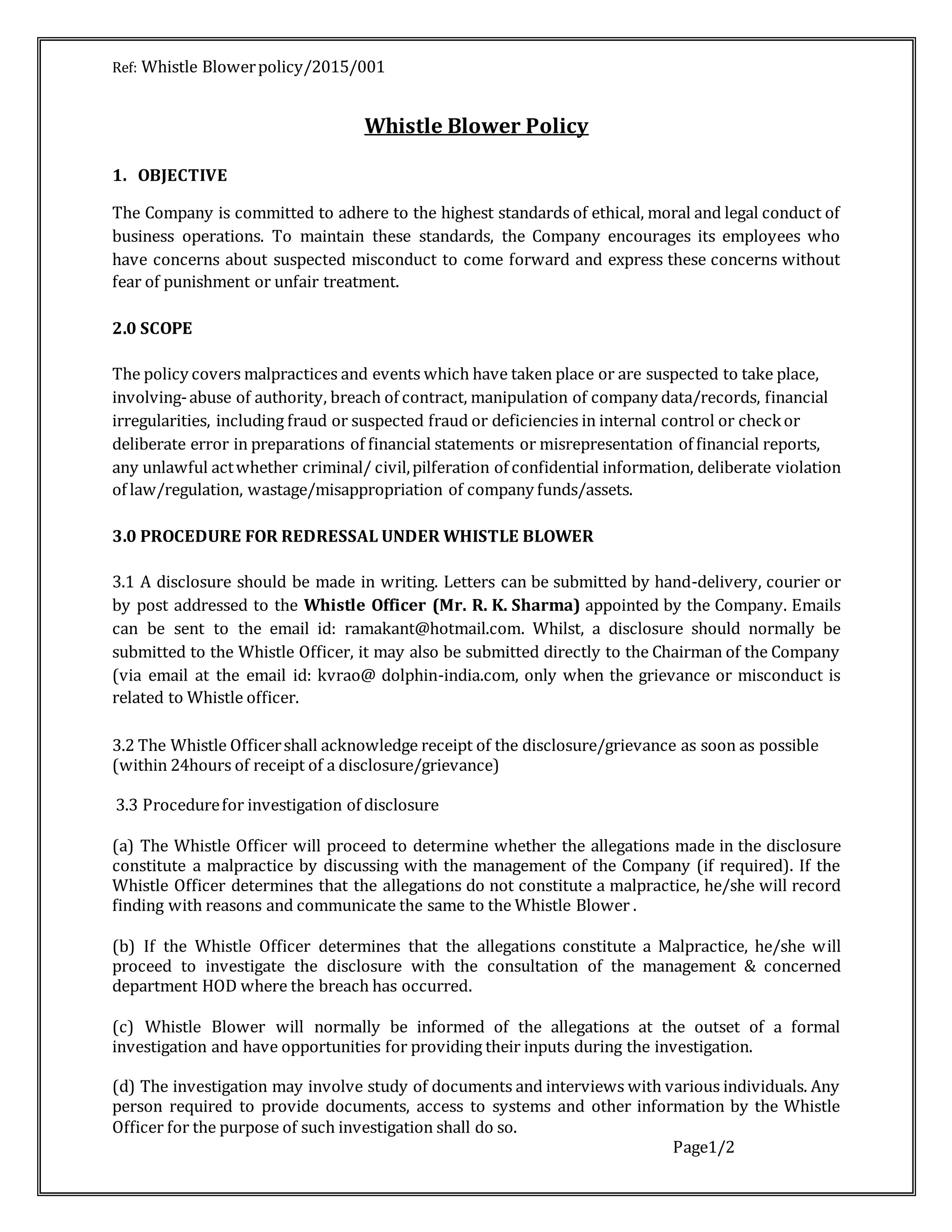 Whistle blower policy | DOCX