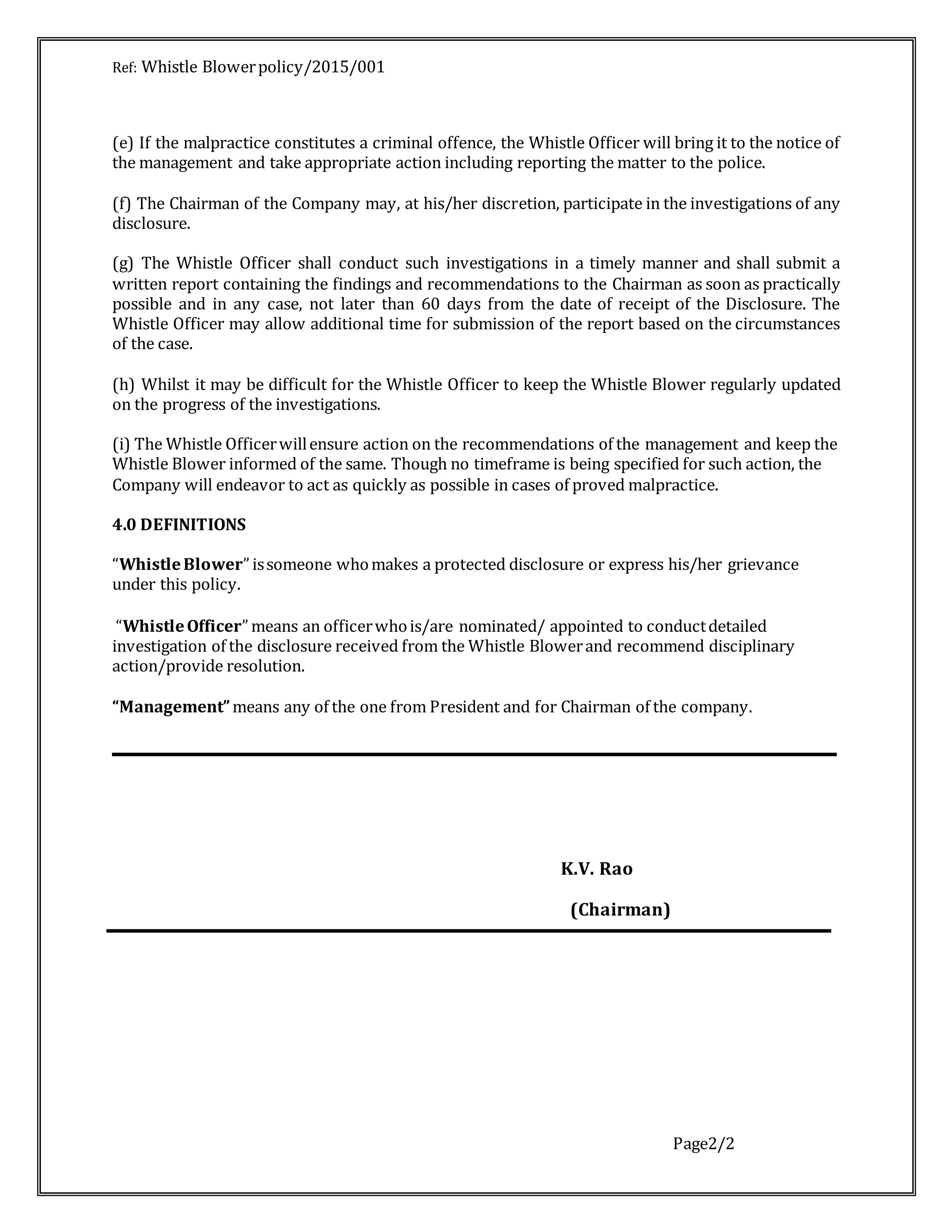 Whistle blower policy | DOCX