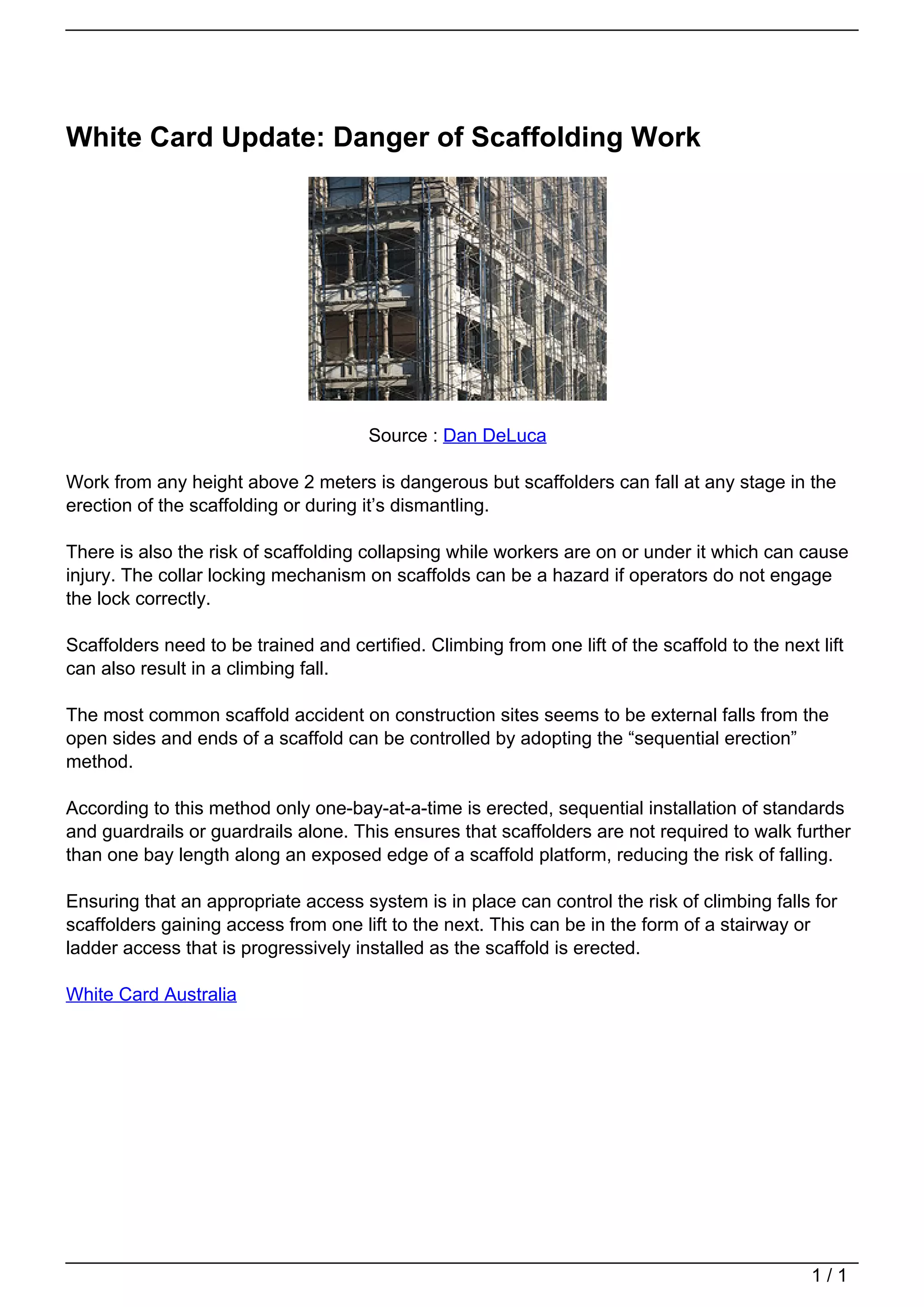 White Card Update: Danger of Scaffolding Work | PDF