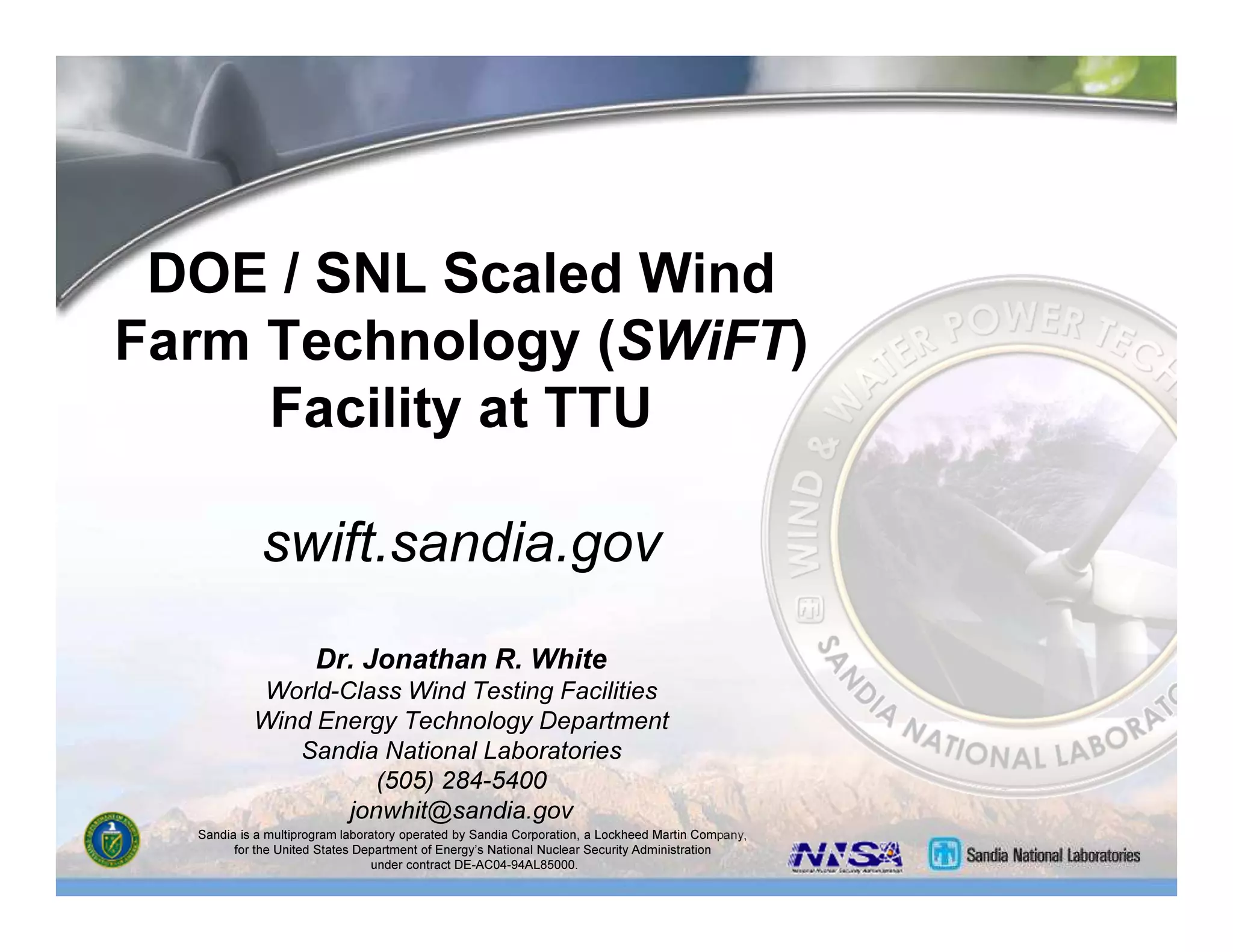 Jon White: 2013 Sandia National Laboratoies Wind Plant Reliability ...