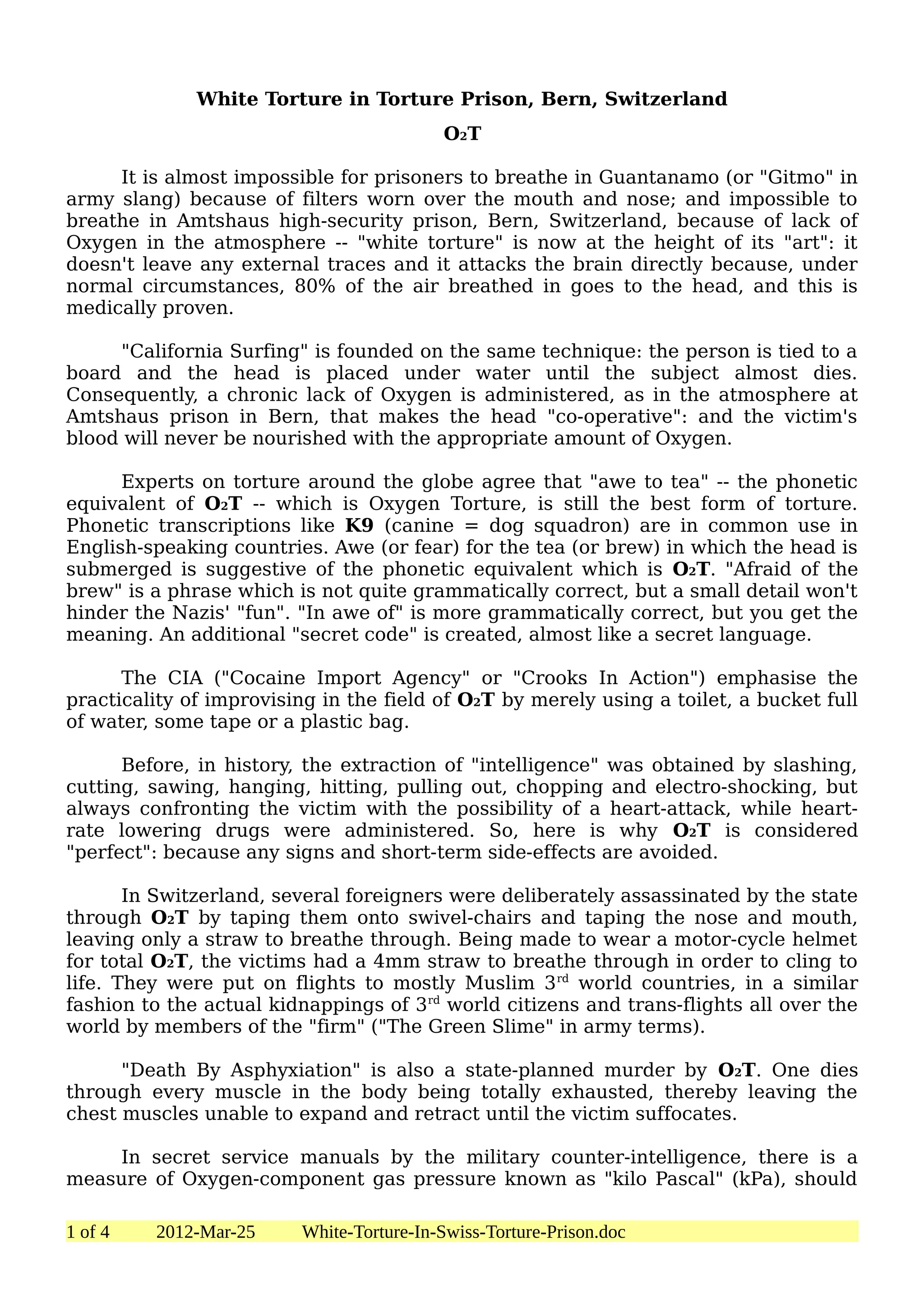 Zurich Files - White Torture In Swiss Torture Prison | PDF