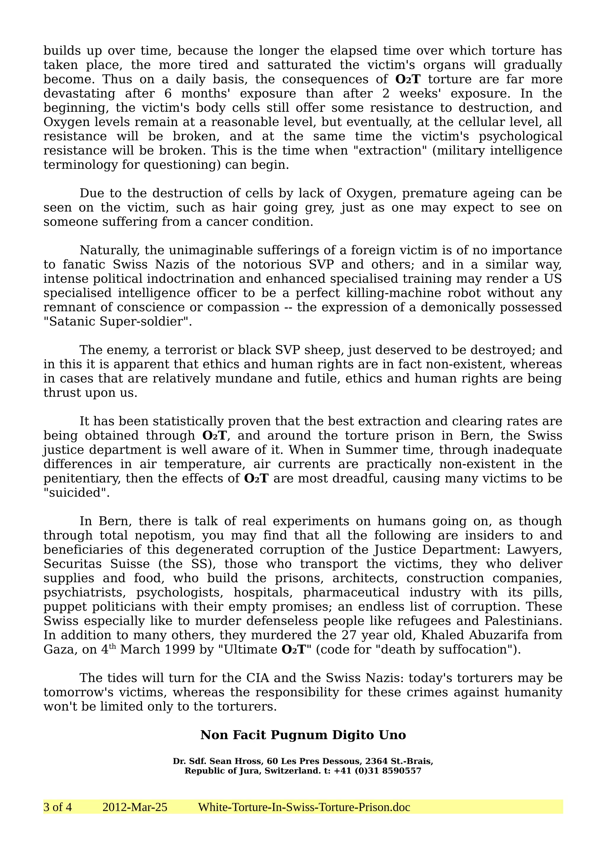 Zurich Files - White Torture In Swiss Torture Prison | PDF