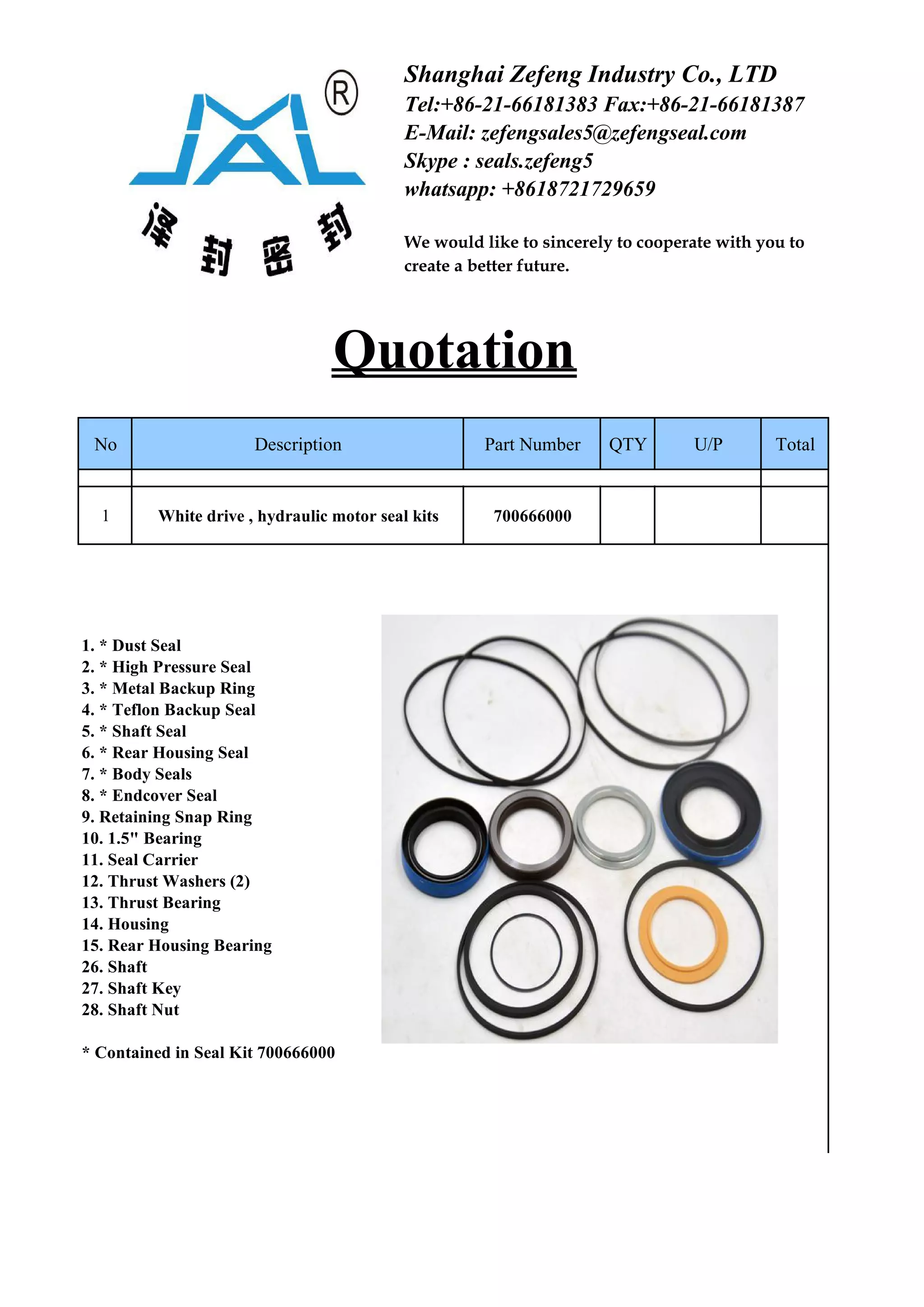 White 700 series hydraulic motor seal kit | PDF