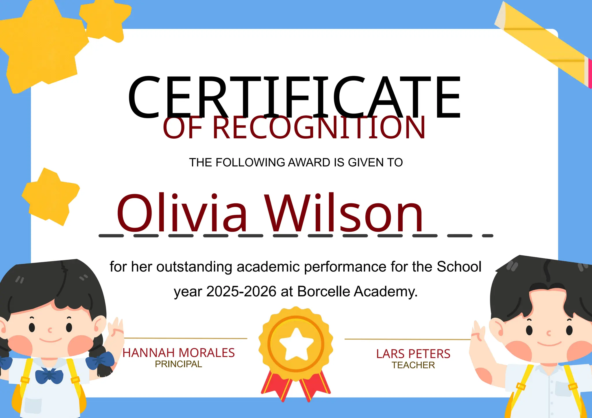 White and Blue Cute Illustrative School Certificate of Recognition ...