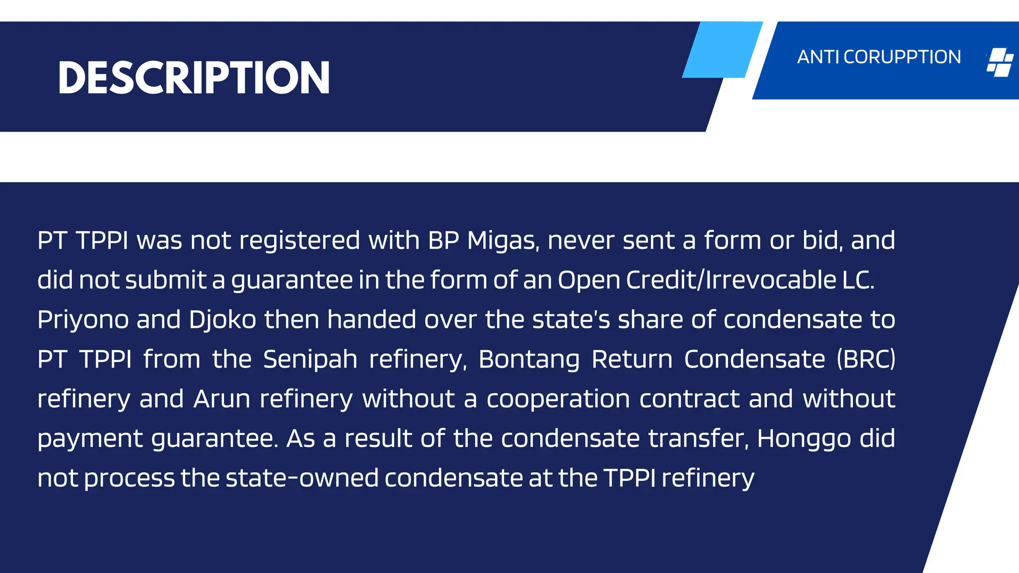 anti corruption condensate case ex-tppi boss honggo | PPTX