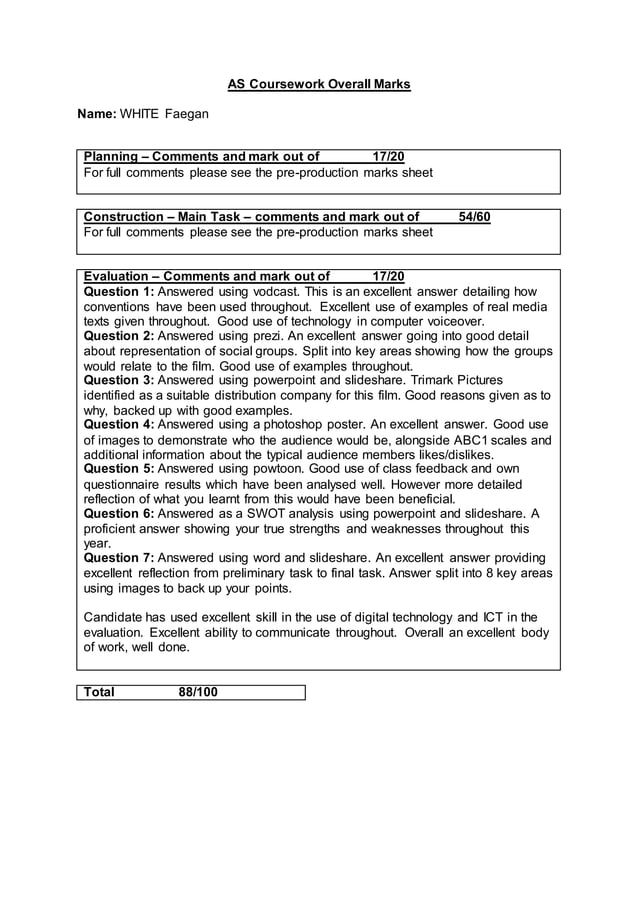 White faegan as cw evaluation and overall feedback sheet | PDF