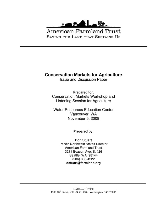 Conservation Markets for Agriculture | American Farmland Trust | PDF ...