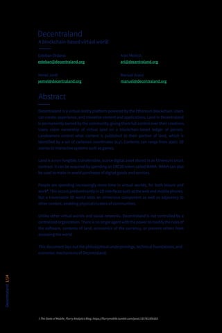 Decentraland. A blockchain-based virtual world. Whitepaper | PDF
