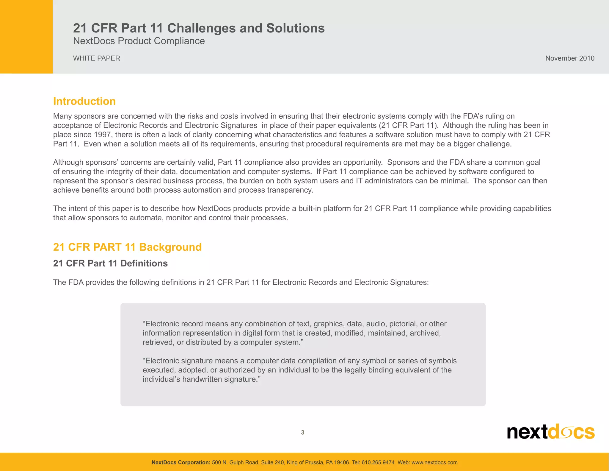 21 CFR Part 11 Challenges and Solutions - White Paper | PDF