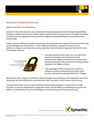 IT Security at the Speed of Business: Security Provisioning with Symantec Data Center Security | PDF