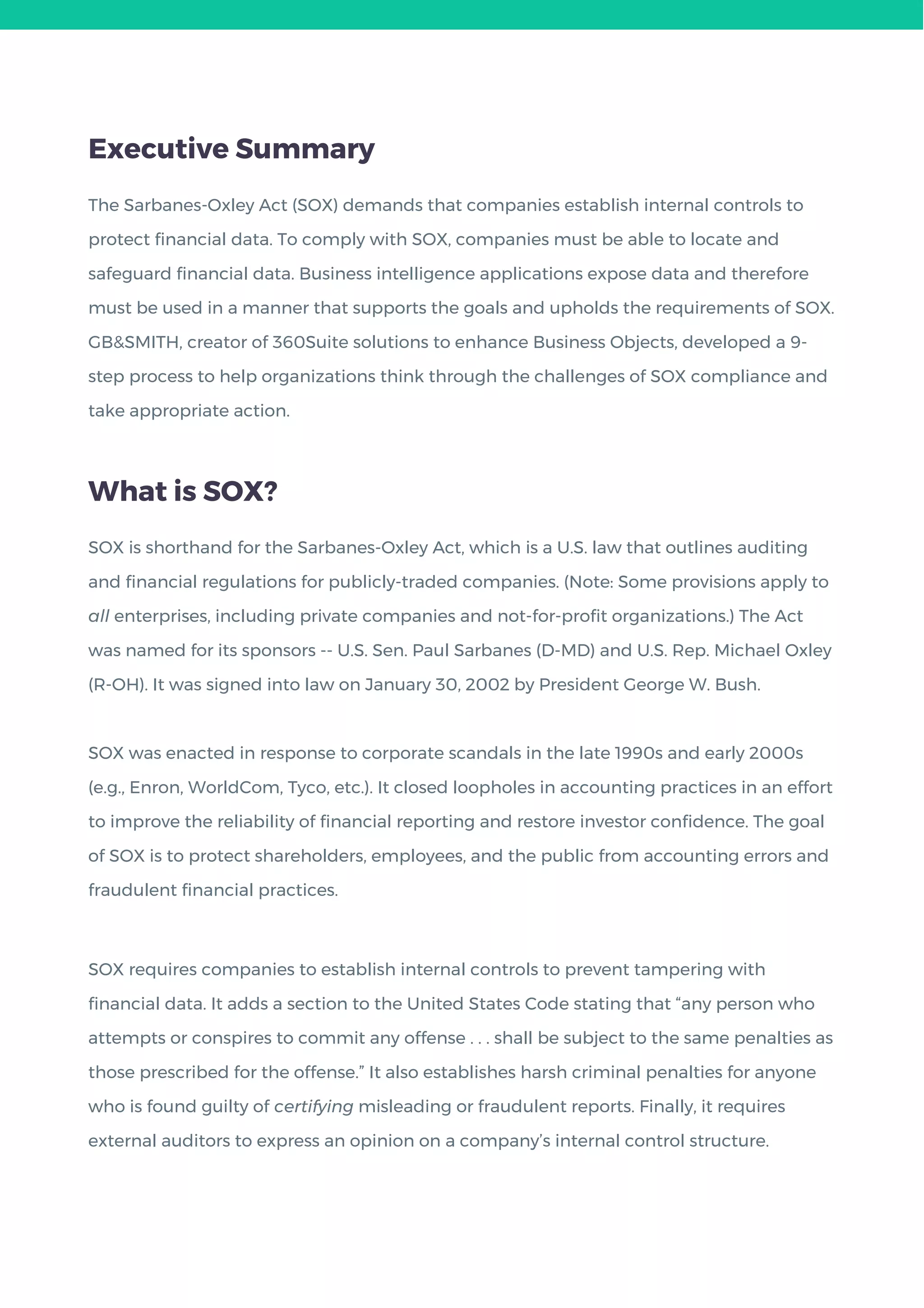 Sox regulation and Analytics | PDF