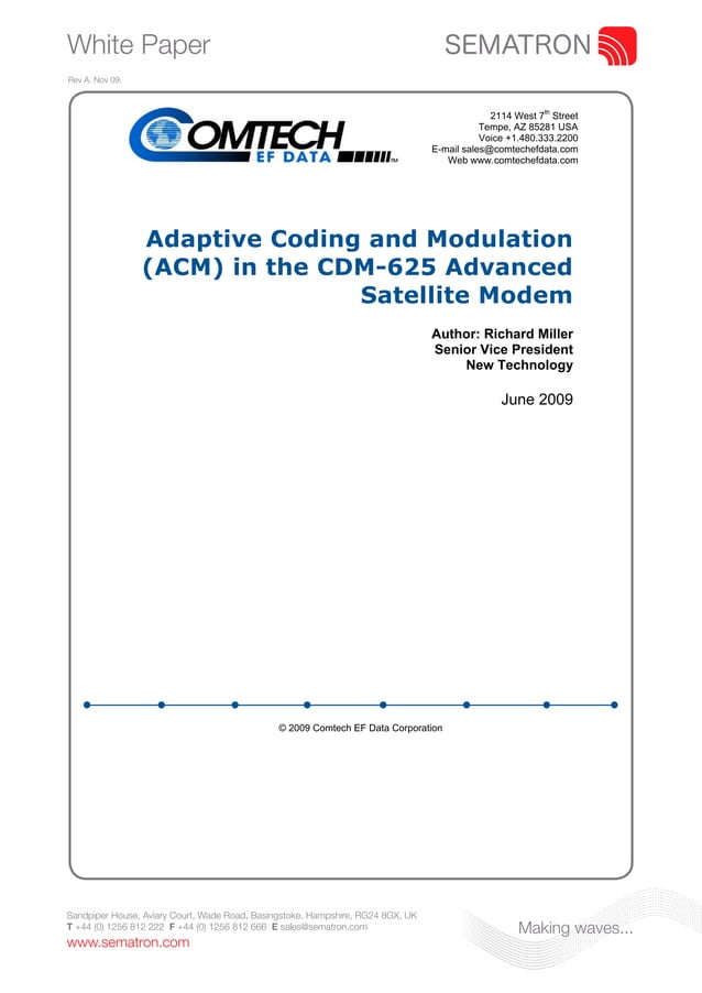 Comtech Ef Data Adaptive Coding And Modulation Acm In The Cdm 625 Advanced Satellite Modem Pdf