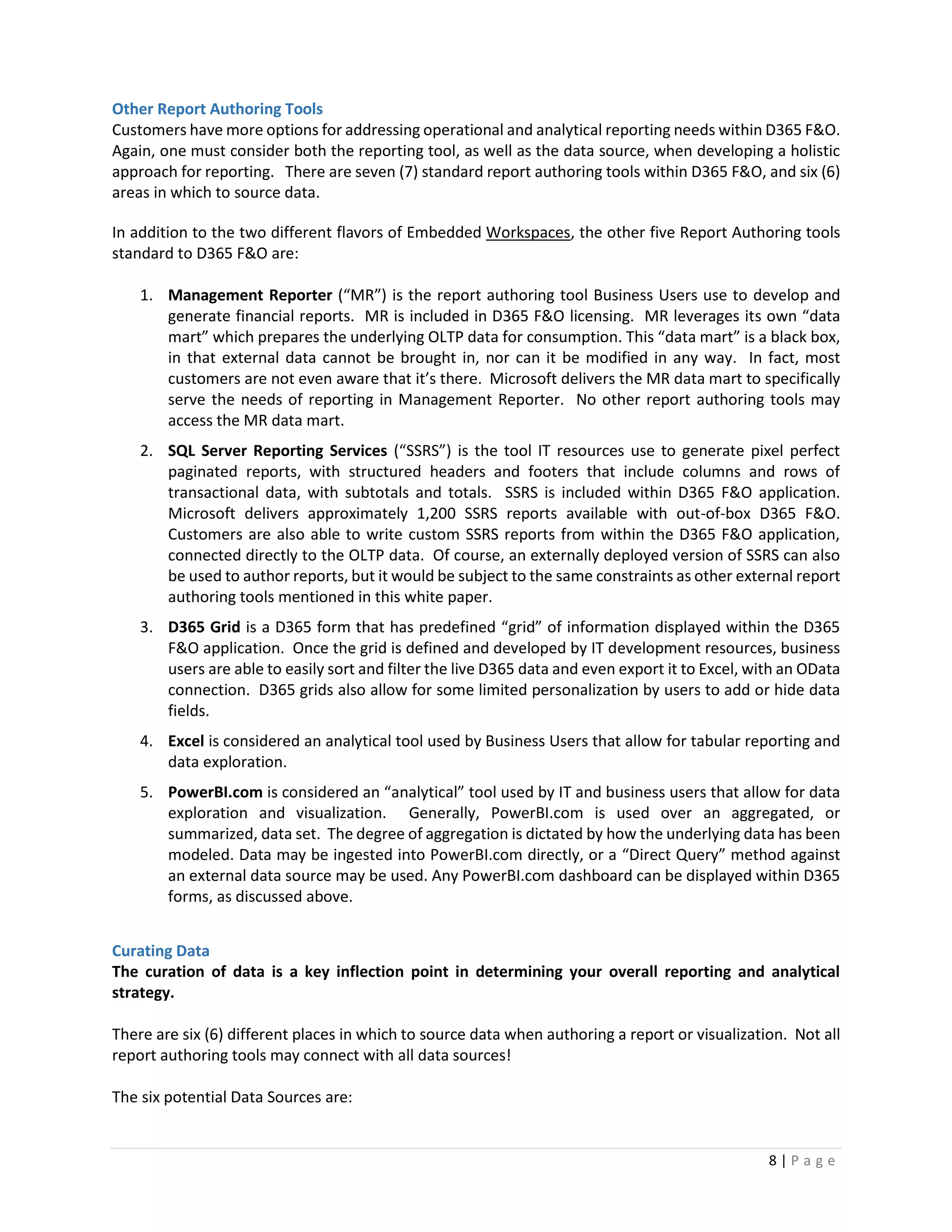 D365 F&O - Data and Analytics White Paper | PDF