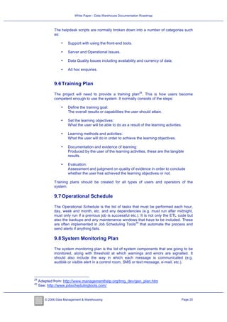 Data Warehouse Road Map Example